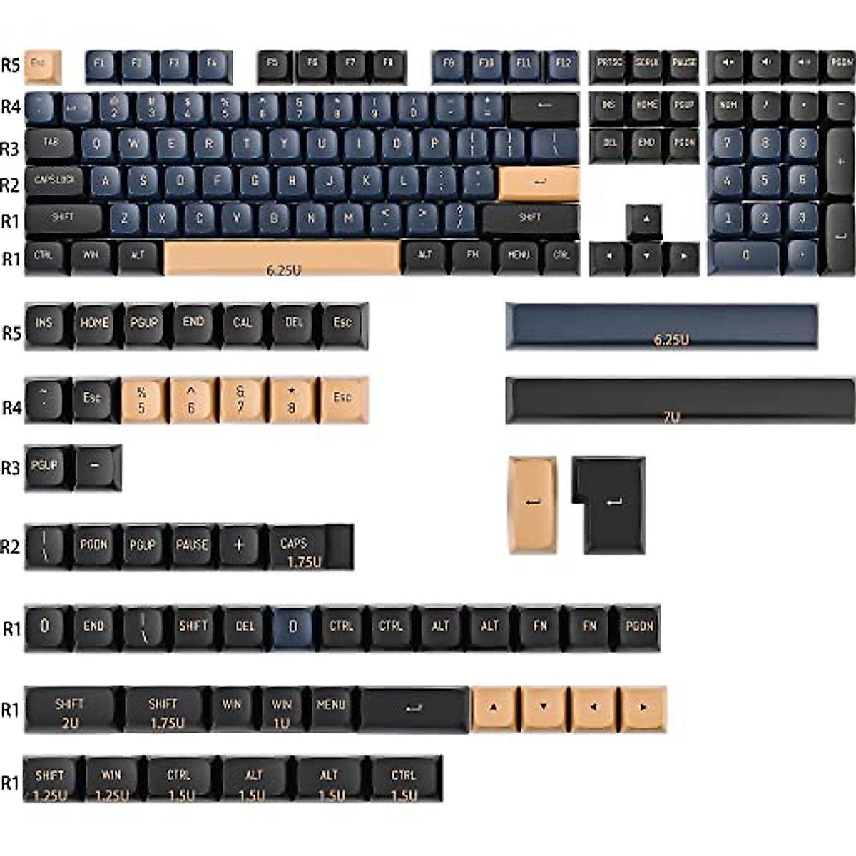 Fogruaden PBT Blue Samurai Keycaps, 163 Keycap Set Double Shot Keycaps, CSA Profile, Custom Keycaps for Cherry Gateron MX Switches Mechanical Keyboard