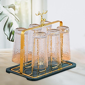 IEUDNS Glass Cup Drying Rack Sports Bottle Drainer Stand Non Slip with Drain Tray 6 Cup Metal Drainer Holder Rack for Drinking Glass Kitchen Home