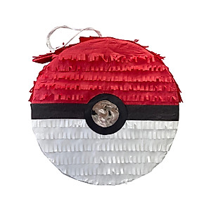 APINATA4U Red and White Ball Pinata, Great for Poke Themed Parties, Video Game Nights, Birthday Party Supplies, Baby Shower, Holiday Celebrations, and Sports Team Parties, 16 X 4 Inches Large