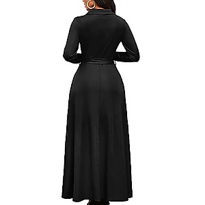 Women Maxi Button Down Long Sleeve Print Dress Casual with Pockets and Belt Maternity Dress