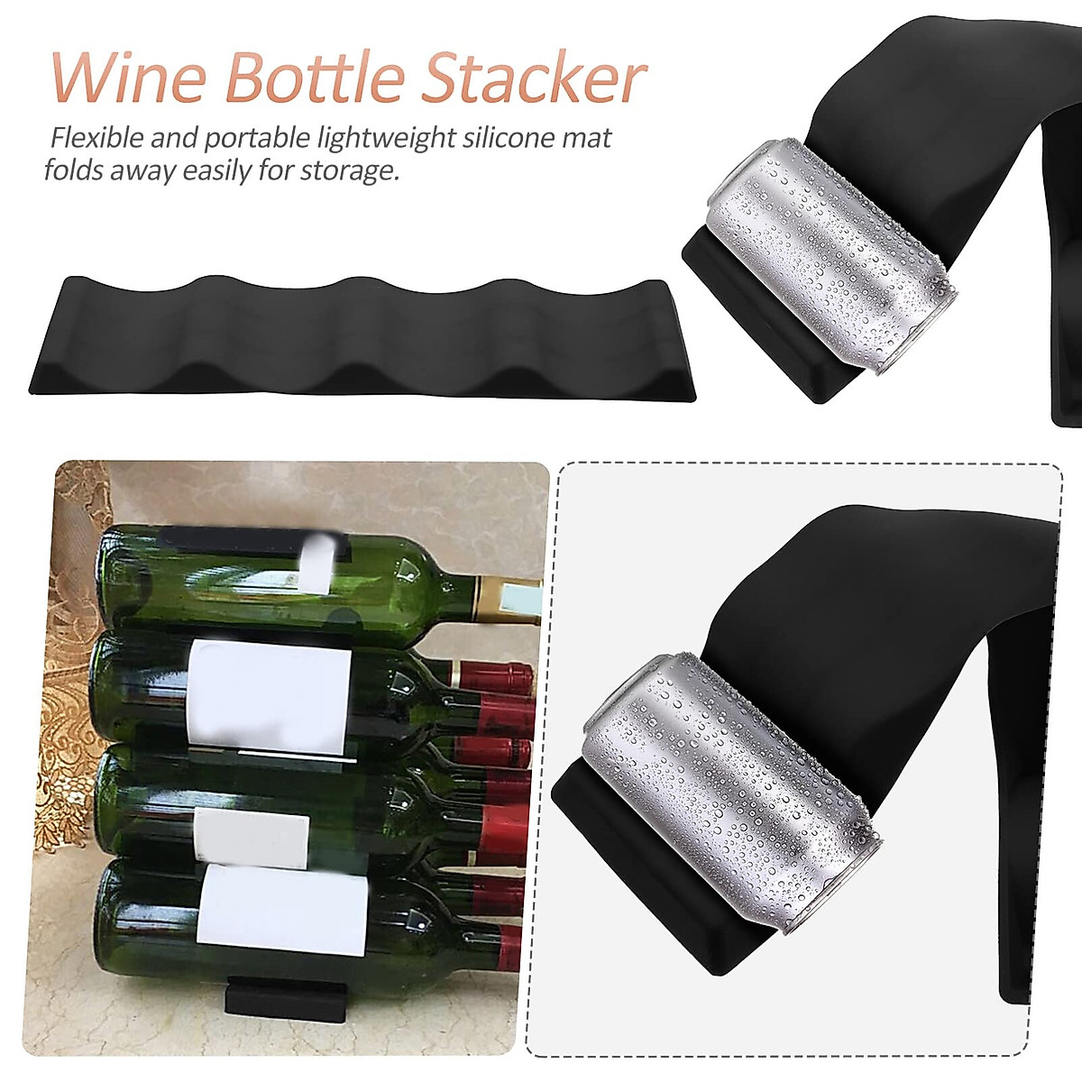 Cabilock Foldable Silicone Wine Stacker Set Beer Can Rack Wine Bottle Holders Bottle Stacking Mat Wine Holder Stacks Cans Easy Storage Refrigerator Organizer