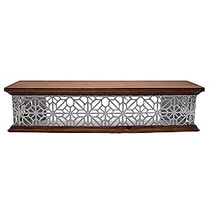 VIP Home and Garden Wooden Floating Shelf with Metal Embossed Lattice, Wall Mounted, Farmhouse Décor, 24 Inches, White, Brown, 24inch L x 6.5inch W x 5.75inch H