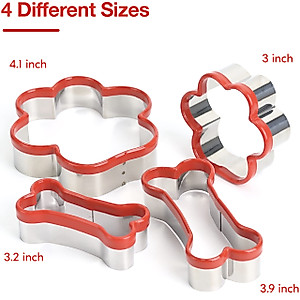 4 Pcs Dog Bone and Dog Paw Cookie Cutters, Dog Treats Cookie Cutter, Dog Bone Shapes Cutters, Homemade Dog Biscuit Treats Cutters, Coated with Soft PVC for Protection