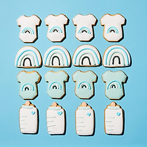 Thoughtfully Gourmet, Light Blue Boy Baby Sugar Cookies for Baby Shower Favors or Gender Reveal, Hand Decorated and Individually Wrapped, Set of 16