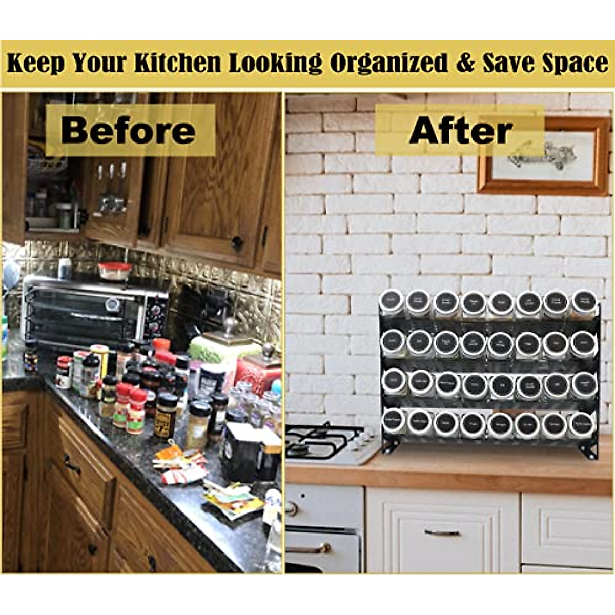 Ardier 4 Tier Countertop Spice Rack Organizer for Kitchen Cabinet Pantry or Wall Mount, Matte Black (Jars Not Included)