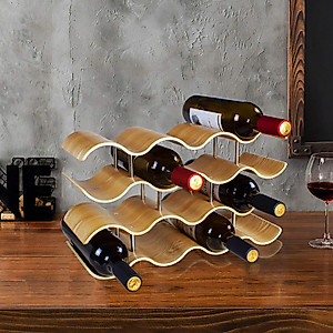 LUCKEG Wine Rack Wine Bottle Holder Brand 4 Tier Wooden Wave Wine Rack, Table Top Wine Storage, Perfect for Bar, Wine Cellar, Pantry, Family Cabinet (14 Bottles)