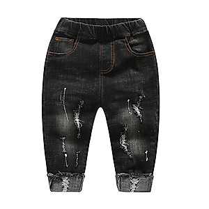 KIDSCOOL SPACE Baby Girl Boy Jeans,Little Kid Elastic Waist Ripped Denim Pants,Black,18-24 Months