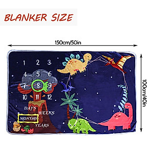 DILIMI Baby Monthly Milestone Blanket Dinosaur Soft Flannel Nursery Bed Blankets for Boys Photography Background Blankets