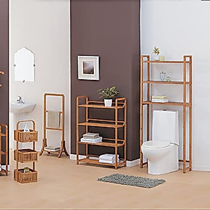 Organize It All Freestanding Bamboo Towel Rack | 3 Tier Bars | Bathroom Organization | Storage Shelf