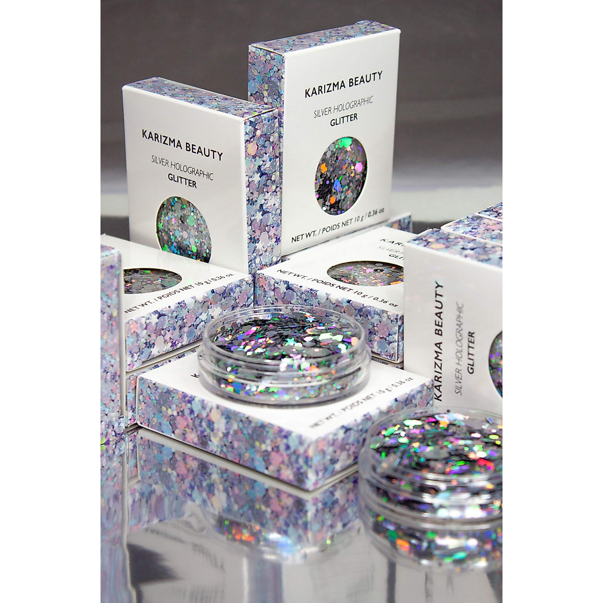 KARIZMA Holographic Silver Body Glitter. 10g Chunky Face Glitter, Hair Glitter, Eye Glitter and Body Glitter for Women. Rave Glitter, Festival Accessories, Cosmetic Glitter Makeup. Loose Glitter Set