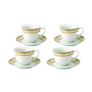 Lorren Home Trends Chloe-4 Cups and Saucers, One Size, Gold