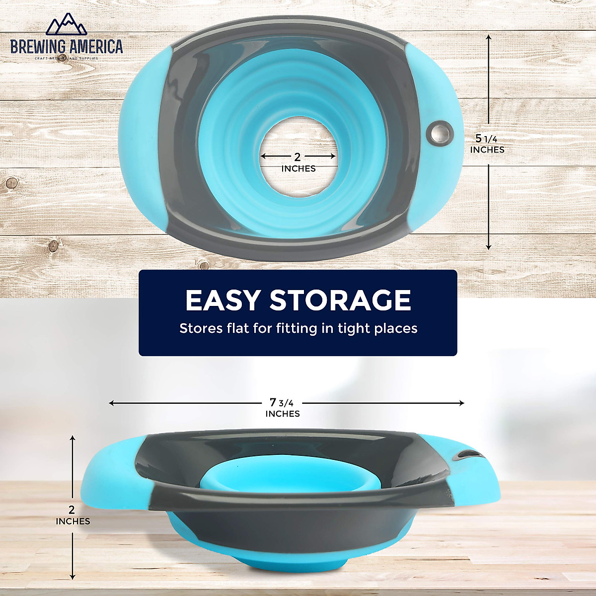 Kitchen Canning Funnel – Collapsible Silicone Food Funnel for Wide Mouth and Regular Mason Jars – Flexible Use for Coffee, Liquid, Jam, Cooking, Baking, Crafts - Teal/Gray