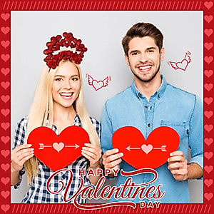 Chuangdi Valentines Day Heart Headband for Women Floral Rose Boppers Red Shiny Heart Crown for Valentine Wedding Bridal Party