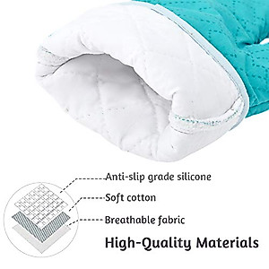Oven Mitts and Pot Holders Set 4Pcs, Oven Mitt 572F Heat Resistant for Kitchen, Soft Cotton Lining Oven Gloves with Non-Slip Silicone Surface for Cooking Baking Grilling(Turquoise)