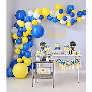 100pcs Blue Yellow White Balloon Garland & Arch Kit-100Pcs Latex Balloons, 16 Feets Arch Balloon Strip for Birthday Baby Shower Graduations Decorations