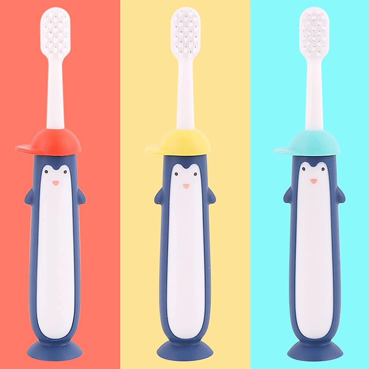 lamphle Baby Toothbrush Penguin Toothbrush Cute Toddler Toothbrush Food Grade Infant Toothbrush Teeth Protect Baby Toothbrush 12 Months and Up Blue