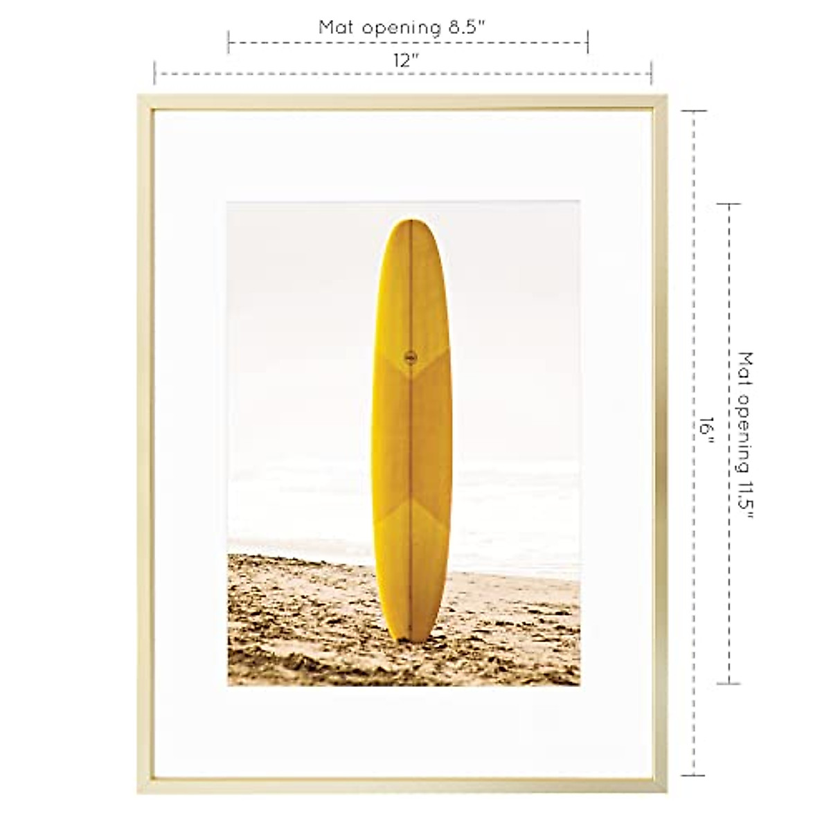 Homeforia - 12x16 inch Metal Picture Frame - 12 x 16 Aluminum Photo Frames - 12x9 Mat - Tempered Glass - Wall Hook Included - Set of 1 - Gold