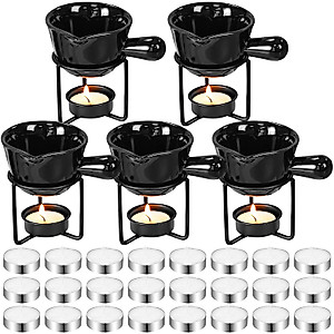 Yungyan 35 Pcs Ceramic Butter Warmers 5 Butter Warmers for Seafood with 25 Tealight Candles 5 Stand 2 oz Mini Simmer Pot Set for Sauce Chocolate Cheese Fondue Lobster Dishwasher Microwave Oven Safe