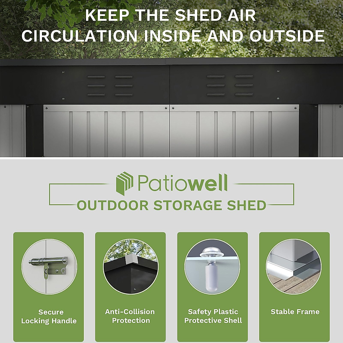 Patiowell 6x4 FT Outdoor Storage Shed, Water-Resistance Metal Outdoor Sheds with Vents & Lock, Garden Shed of Galvanized Steel for Lawn, Patio, Backyard Garden Tools, Bikes, White