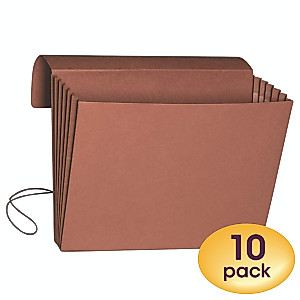 Smead Expanding Wallet with Flap and Cord Closure, 5-1/4" Expansion, Extra Wide Legal Size, Redrope, 10 per Box (71189)