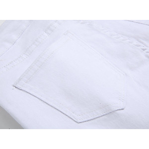 Boy's White Slim Fit Skinny Jeans Ripped Elastic Waist Pants with Zipper for Kids,White,14 Slim