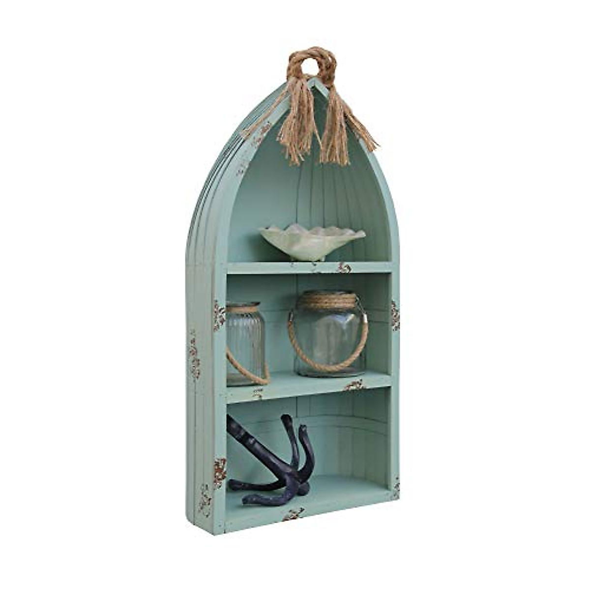 Contemporary Home Living 34.25" Teal Blue Handcrafted Canoe Shelf with Rope