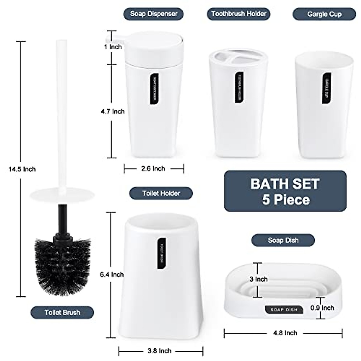 Bathroom Accessory Set, White 5 Piece Bathroom Accessories Set, Bath Sink Organizers Toothbrush Holder, Tumbler, Soap Dispenser, Soap Dish, Toilet Bowl Brush And Holder, Modern Bath Room Sets Gift Box