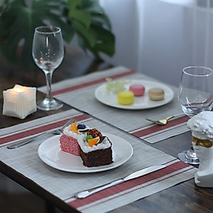 Vinjiasin Placemats Set of 4 Vinyl Woven Red Stripes Table Mats Washable Heat Resistant Sturdy Easy to Clean Kitchen for Dining Table Indoor Outdoor Christmas Decorations