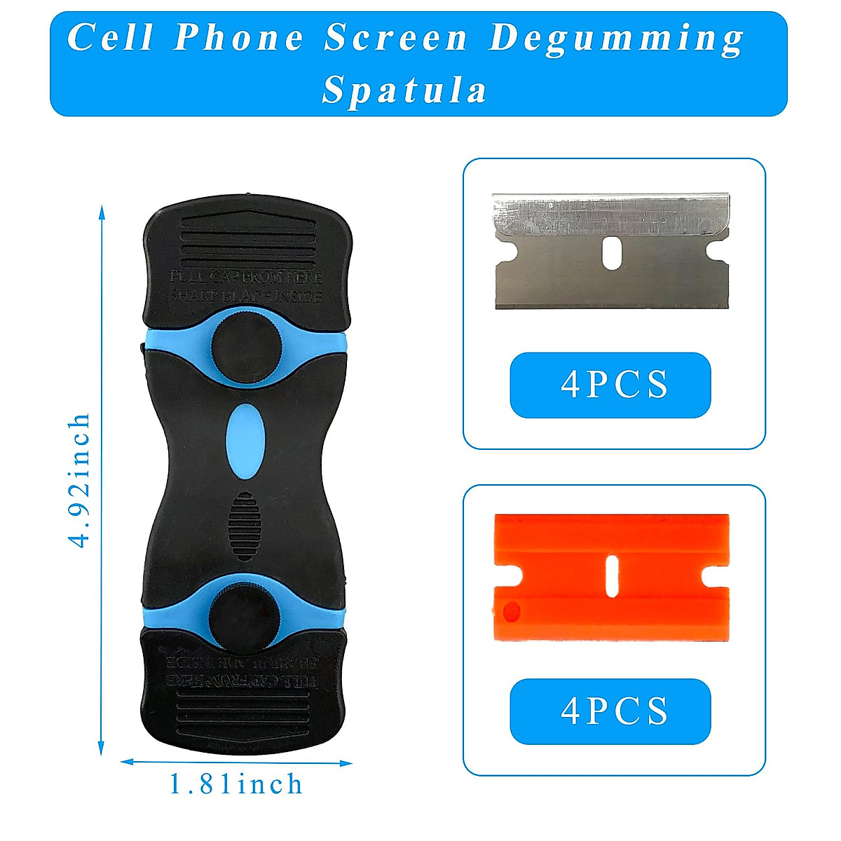 Dickno Razor Blade Scraper Tool, Razor Scraper with 4 Plastic and 4 Metal Blades, Multi Funtional Cleaning Scraper to Remove Decal Stickers, Scraper for Car and Delicate Surface