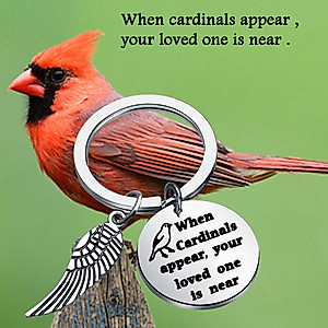 QIIER Memorial Jewelry When Cardinals Appear Your Loved One is Near Keychain with Angel Wings Charm In Memory of Love one Sympathy Gift (silver)
