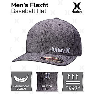 Hurley Men's Caps - Flexfit Curve Bill Baseball Cap - Summer Hats for Men (S-XL), Size Large-X-Large, Light Grey