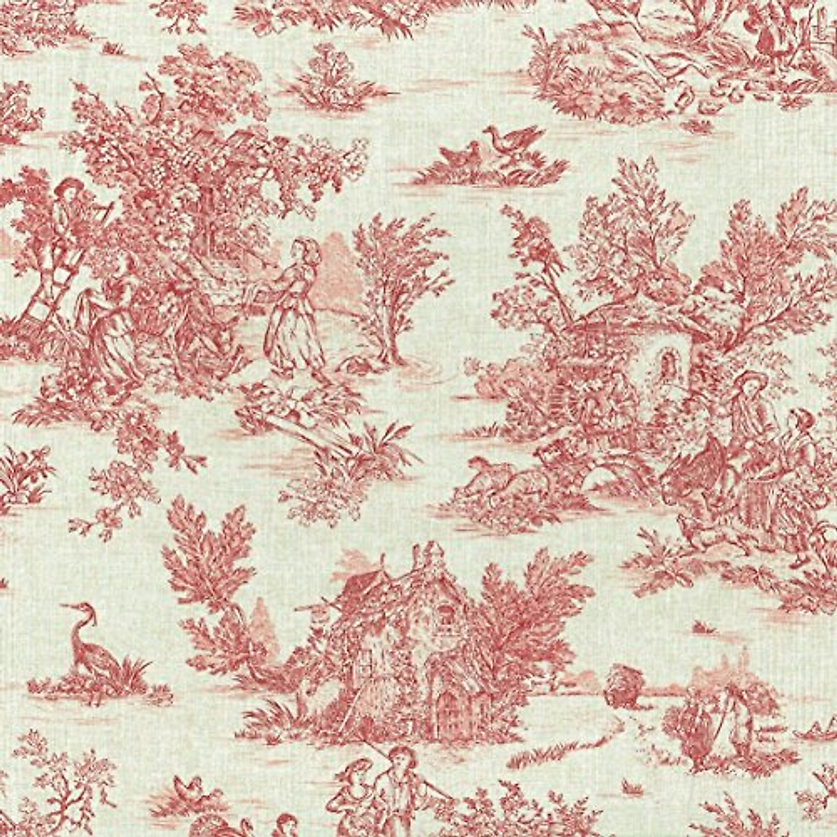 Mini Toile de Jouy Fabric (La Vie Rustique) - Antique Red on a Soft, Linen-Look Base Cloth | 100% Cotton Designer Print | 61 inches Wide | Per Yard Length Increment*
