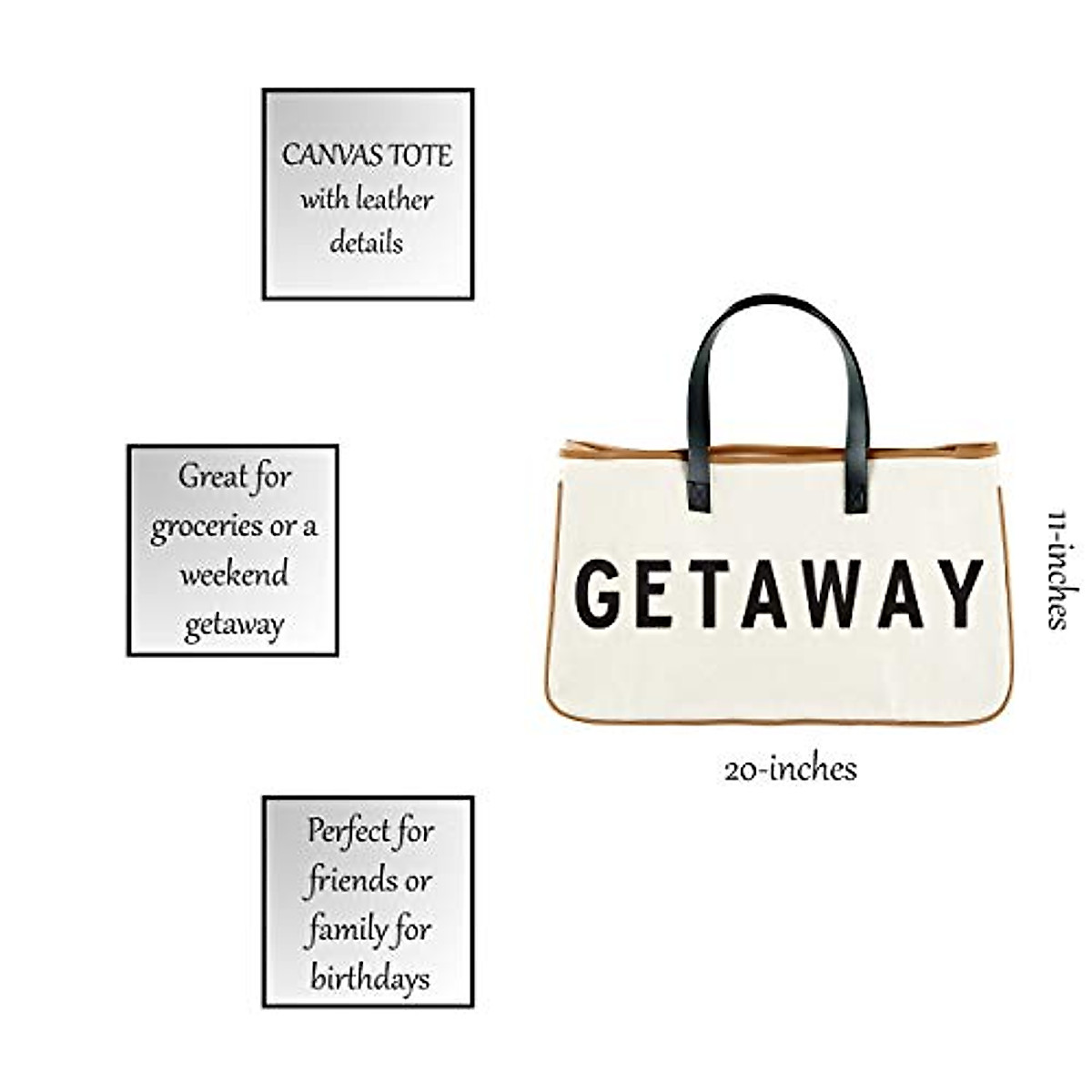 Santa Barbara Design Studio Tote Bag Hold Everything Collection Black and White 100% Cotton Canvas with Genuine Leather Handles, Large, Getaway