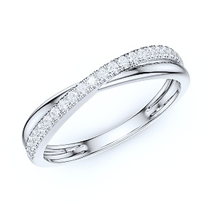 PRSTANI 10K White Gold Fancy Criss Cross Simulated Diamond Pave Ring Wedding Band Half Eternity (8.5)