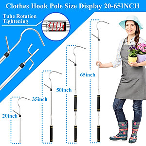 Frebuta Clothes Hook Pole Heavy Duty,32 to 65Inch High Reach Garment Hook 2 Hooks for Hanging Birdfeeder Stainless Steels Tube Extension Pole with Hook for Reaching to Reach High Hangers