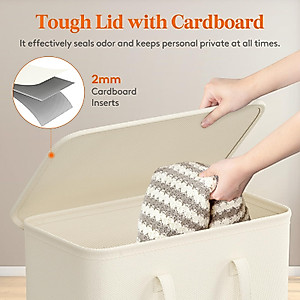 Lifewit 65L Slim Laundry Hamper, Small Laundry Basket with Lid, Dirty Narrow Collapsible Clothes Storage with Easy Carry Extended Handles, Tall Hampers for Bedroom Laundry Room, White, 2 Packs