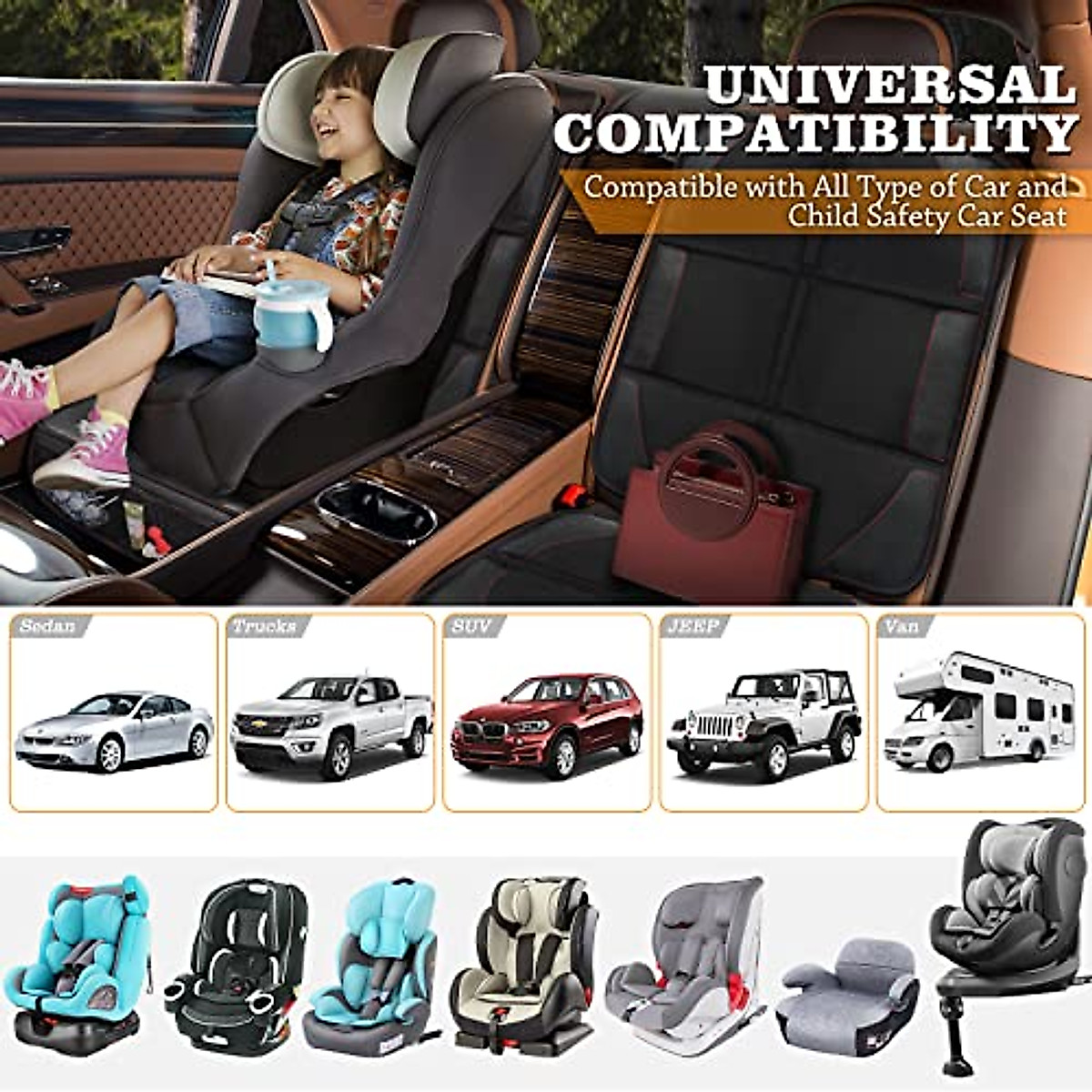 Bacgnyer car seat Protector, Child seat Protection, Large Size car seat Protector - 600D Waterproof Fabric Thick Padding and Storage Pockets, Adaptable to Babies, Pets (Black 2)