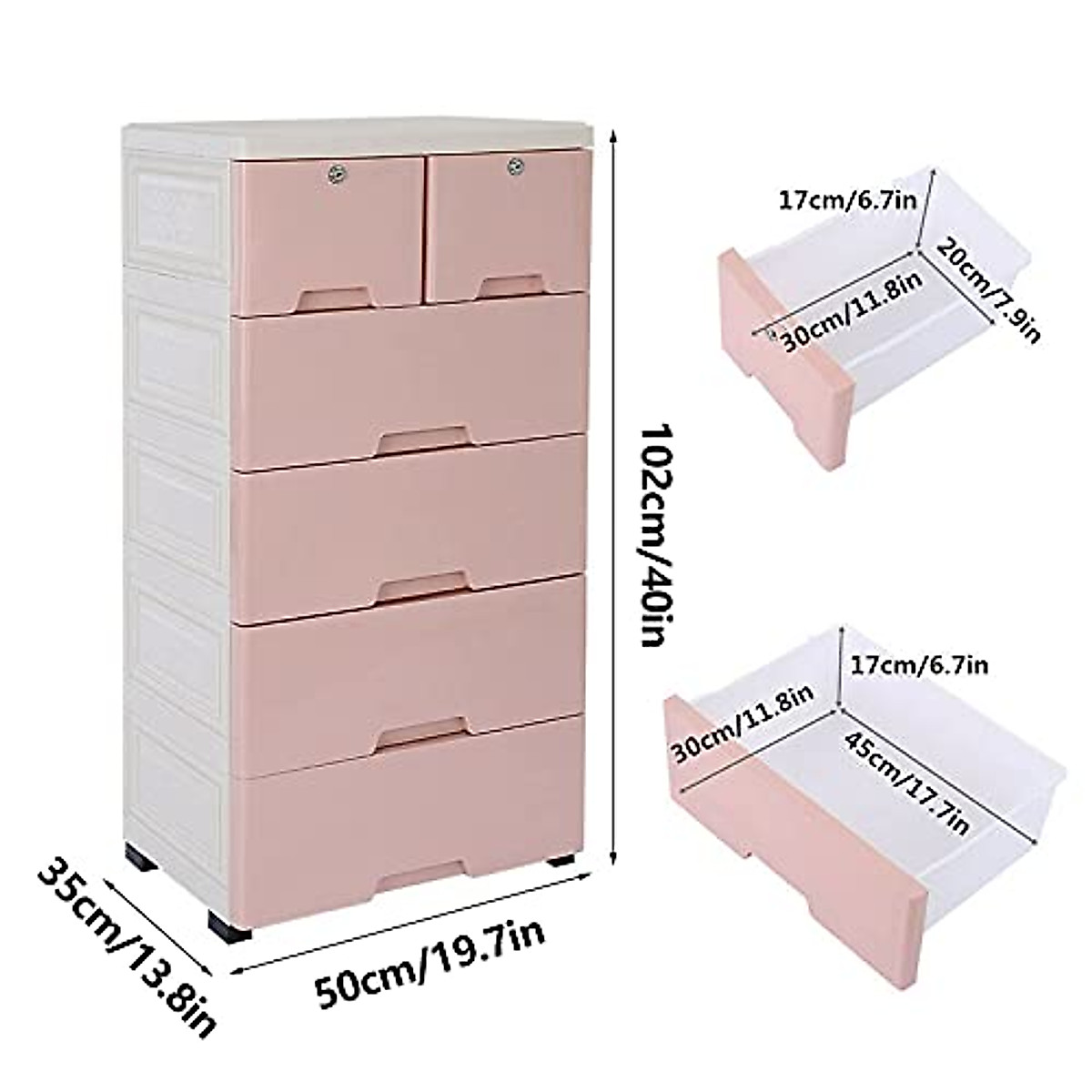 Gdrasuya10 19.68 x 13.78 x 40.16in Plastic Drawers Dresser with 6 Drawers, Plastic Tower Closet Organizer with 4 Wheels Suitable for Apartments Condos And Dorm Rooms (Pink)