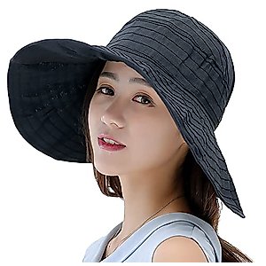 Floppy Sun Hat with Ponytail Hole for Women, Packable Shapable Sun Beach Visor Hats for Women Travel Black