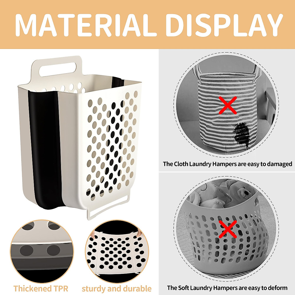 Yaromo Collapsible Laundry Baskets Plastic Laundry hamper Thickened Support Portable And Wall Laundry Hamper,Durable Unbreakable 3 UNIT(Size L+M+S) Wihte(57 L/15 Gallon)