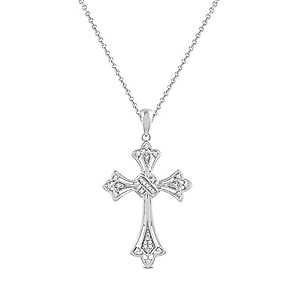 Amazon Essentials Sterling Silver Diamond Accent Cross Pendant Necklace, 18" (previously Amazon Collection)