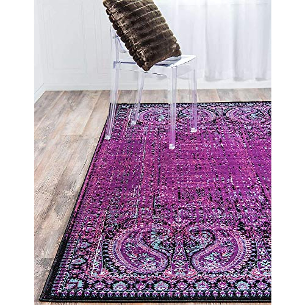 Unique Loom Imperial Collection Paisley, Distressed, Border, Vintage, Modern, Abstract Area Rug, 8 ft x 11 ft 6 in, Lilac/Black