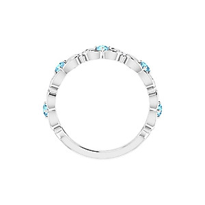 Solid 925 Sterling Silver Aquamarine and .02 Cttw Diamond Vintage-Inspired Scroll Ring Band (Width = 80mm) - Size 7.5
