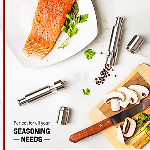 Click n’ Spice Salt and Pepper Grinder Set, Spice Grinders, Salt and Pepper Mill, Shaker, Thumb Press, Stainless Steel, 2 Pack