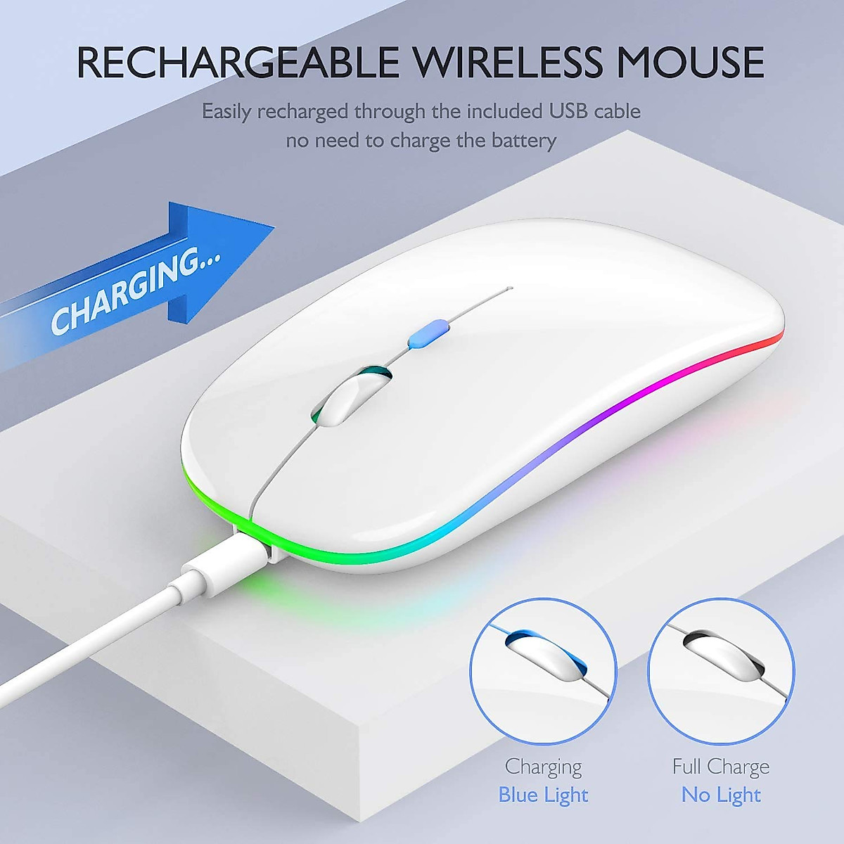 Neises LED Wireless Mouse,Wireless Mouse for MacBook Air/MacBook Pro/Mac/Laptop/MacBook/iPad,Bluetooth Mouse for MacBook Air/Pro/Mac/ipad/ipad pro/OS 13 and Above (White)