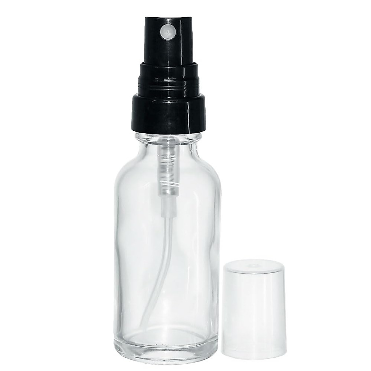 GlassBottleOutlet (Pack of 108) 1 oz. Clear Boston Round with Black Fine-Mist Sprayer
