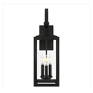 Home Decorators Havenridge 3-Light Matte Black Hardwired Outdoor Wall Lantern Sconce with Clear Glass