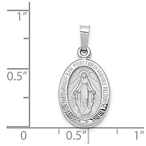 Roy Rose Jewelry 14K White Gold Polished and Satin Miraculous Medal Pendant 11mm width