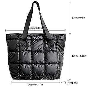 Puffer Tote Bag Large Quilted Puffy Tote Bag Soft Down Cotton Padded Shoulder Bag Quilted Bag for Womens Handbag Black