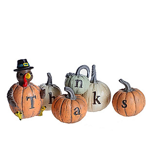 MorTime Thanksgiving Decorations Hand-Painted Turkey Pumpkin with Engraved Thanks, Set of 6 Tabletop Fall Autumn Decor for Living Room Bedroom Kitchen Thanksgiving Harvest Day